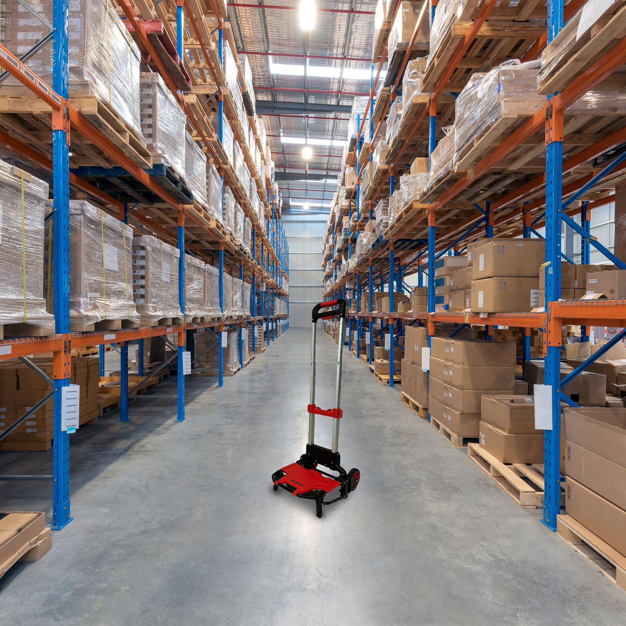 Magna Cart Durable 150 Pound Weight Capacity Foldable Hand Truck Utility Shopping Cart with Wheels and Bungee Cord to Secure Heavy Loads, Black/Red
