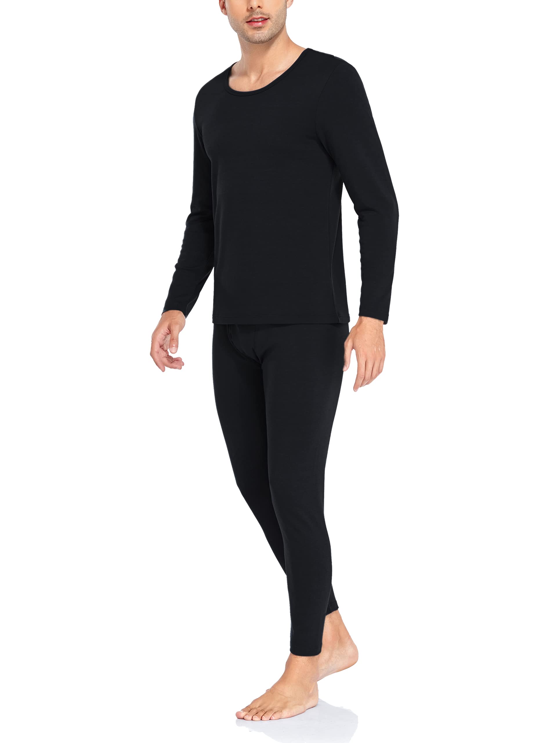 COLORFULLEAF Thermal Underwear for Men Set Soft Fleece Lined Warm Base Layers Long Johns for Men Thermal Top and Bottom (Black, M)