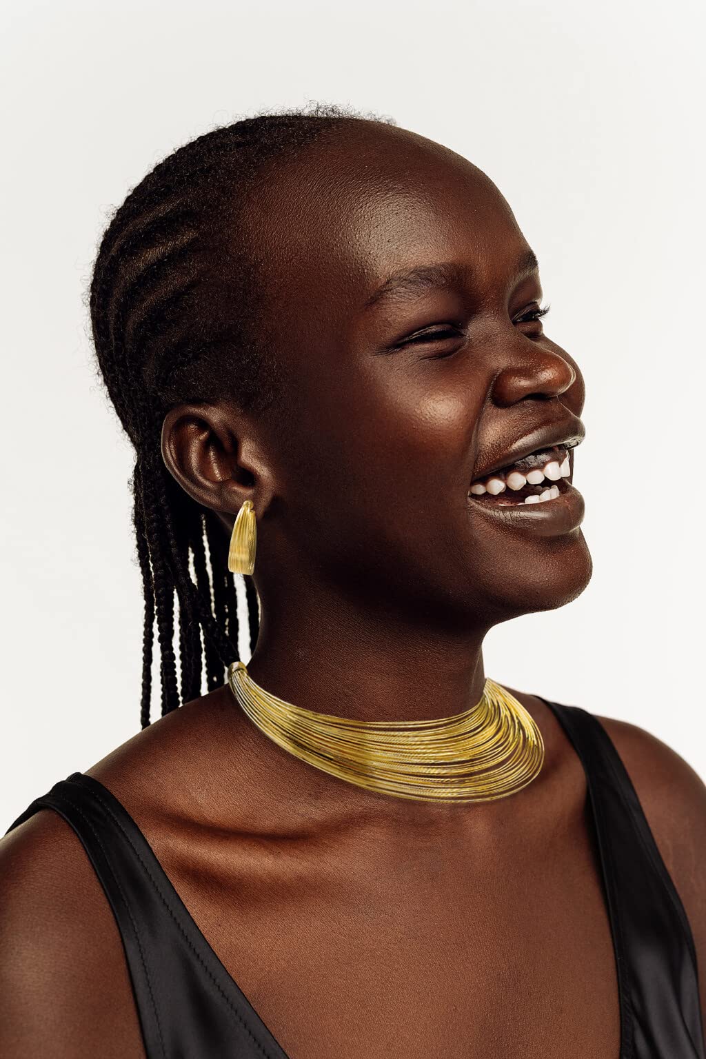 deladola African Choker Necklace Sets Multi-Layer Hoop Gold Plated Bib Choker Earring Bracelet Ring Statement Necklaces for Women (Gold)