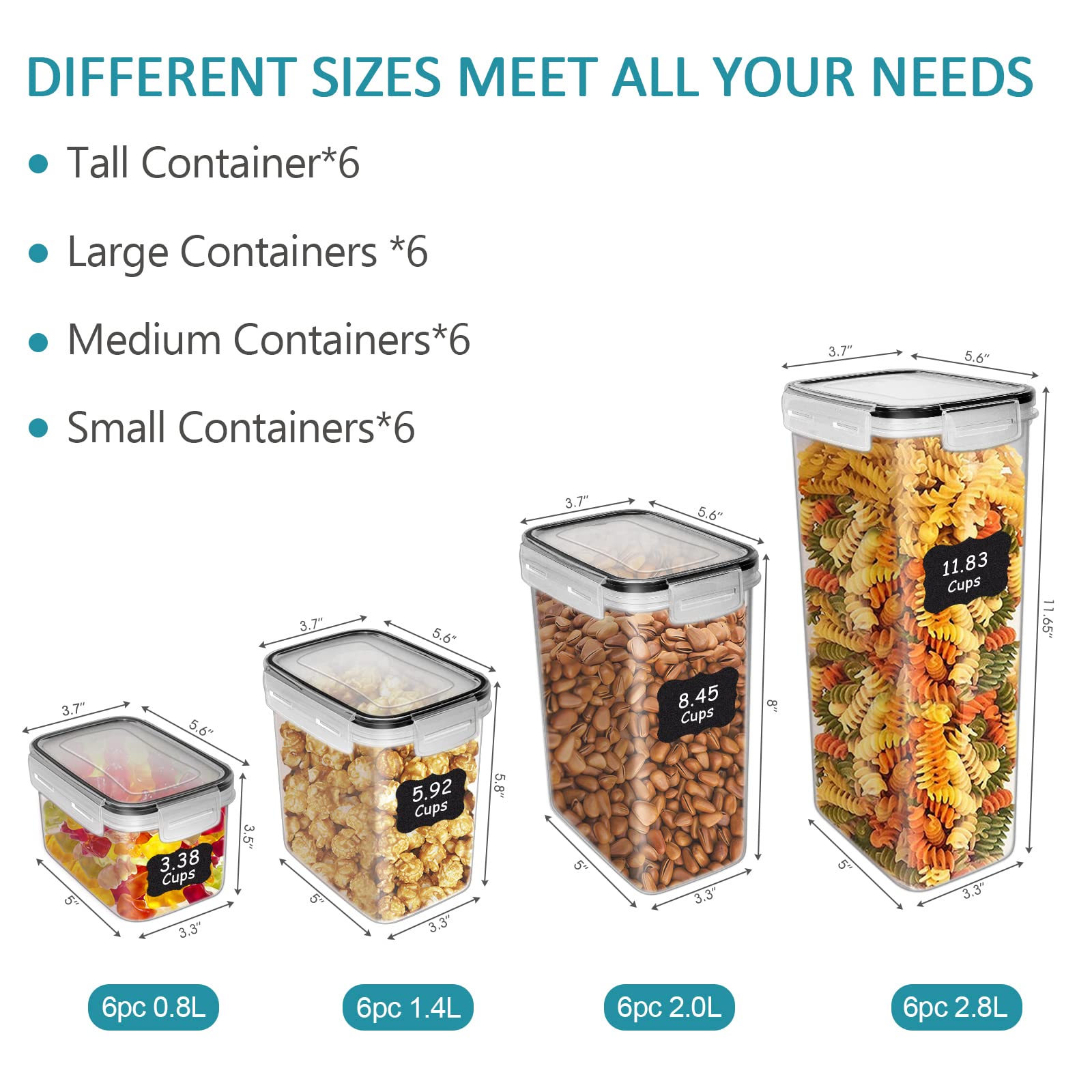 HOSHANHO 24 Pack Airtight Food Storage Containers Set for Kitchen Pantry Organization and Storage, BPA-Free Plastic Dry Food Storage Containers with Lids Ideal for Cereal, Pasta and Oats
