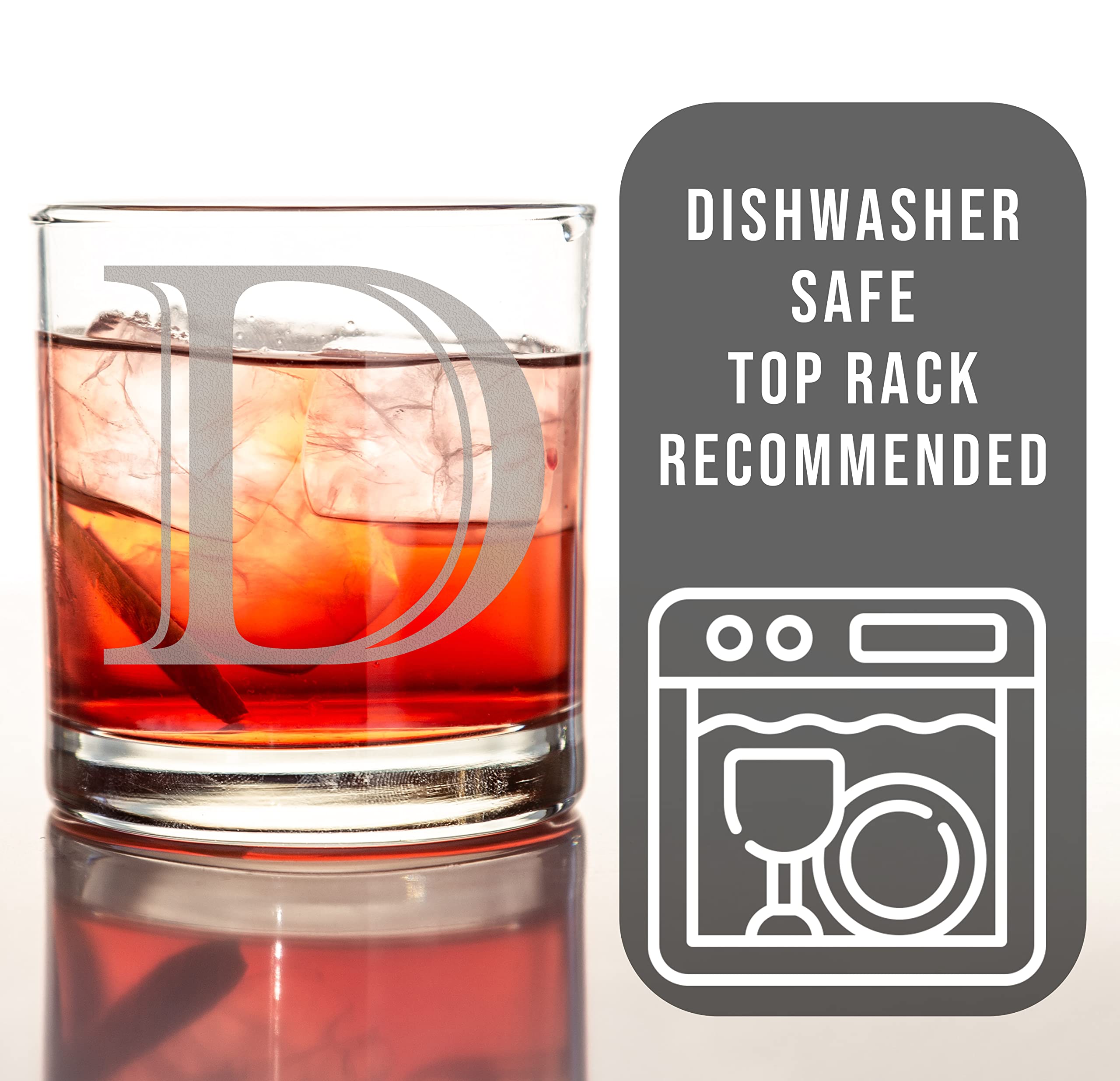 Etched Monogram 11oz Whiskey Rocks Glass (Letter D), A-Z Customized Bourbon Gifts for Men, Personalized Old Fashioned Scotch Glass, Custom Engraved Gifts for Him, Initial, Name, Regalos Personalizados