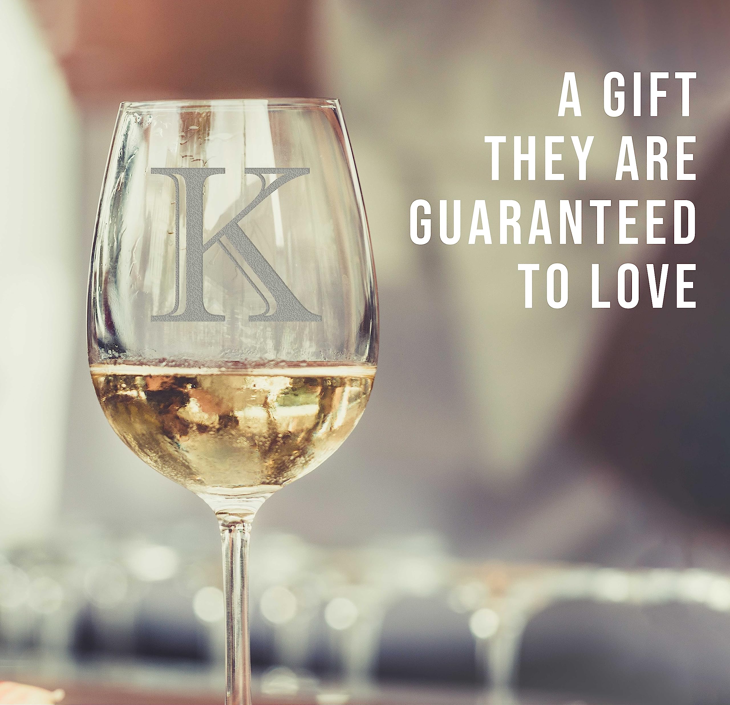Etched Monogram 16oz Stemmed Wine Glass (Letter K) – A-Z Customized Gifts for Women, Personalized Wine Gifts for Women, Custom Engraved Gift for Wedding, Wine Accessories for Wine Lovers, Mom, Sister