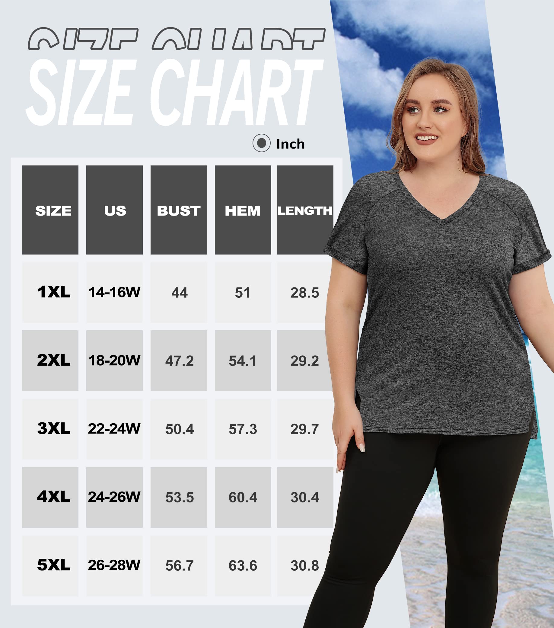 COOTRY Plus Size Workout Tops for Women Short Sleeve V Neck Loose Fit Yoge Causal Summer Shirts Dark Grey 3X