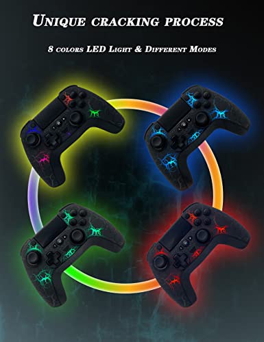TJPD Wireless Controller for PS4, Wireless Remote Gamepad with Unique Cracked Design/8 Adjustable LED Colors/Programmable Back Buttons/Super Turbo/Dual Vibration, Widely Compatible with PS4/PC/iOS