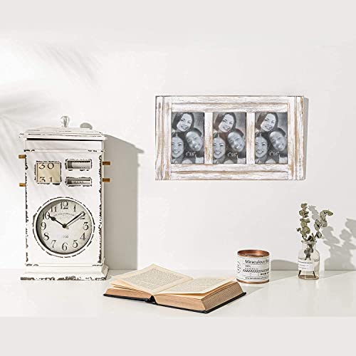 Rustic Distressed 3 Picture Photo Frames Collage 4x6 Wall Mounted Craftsmanship, Hanging Horizontal and Vertical, Gift for Halloween, Thanks Giving Day, Birthday, Anniversary, Christmas, New Year, Mother's Day(White)