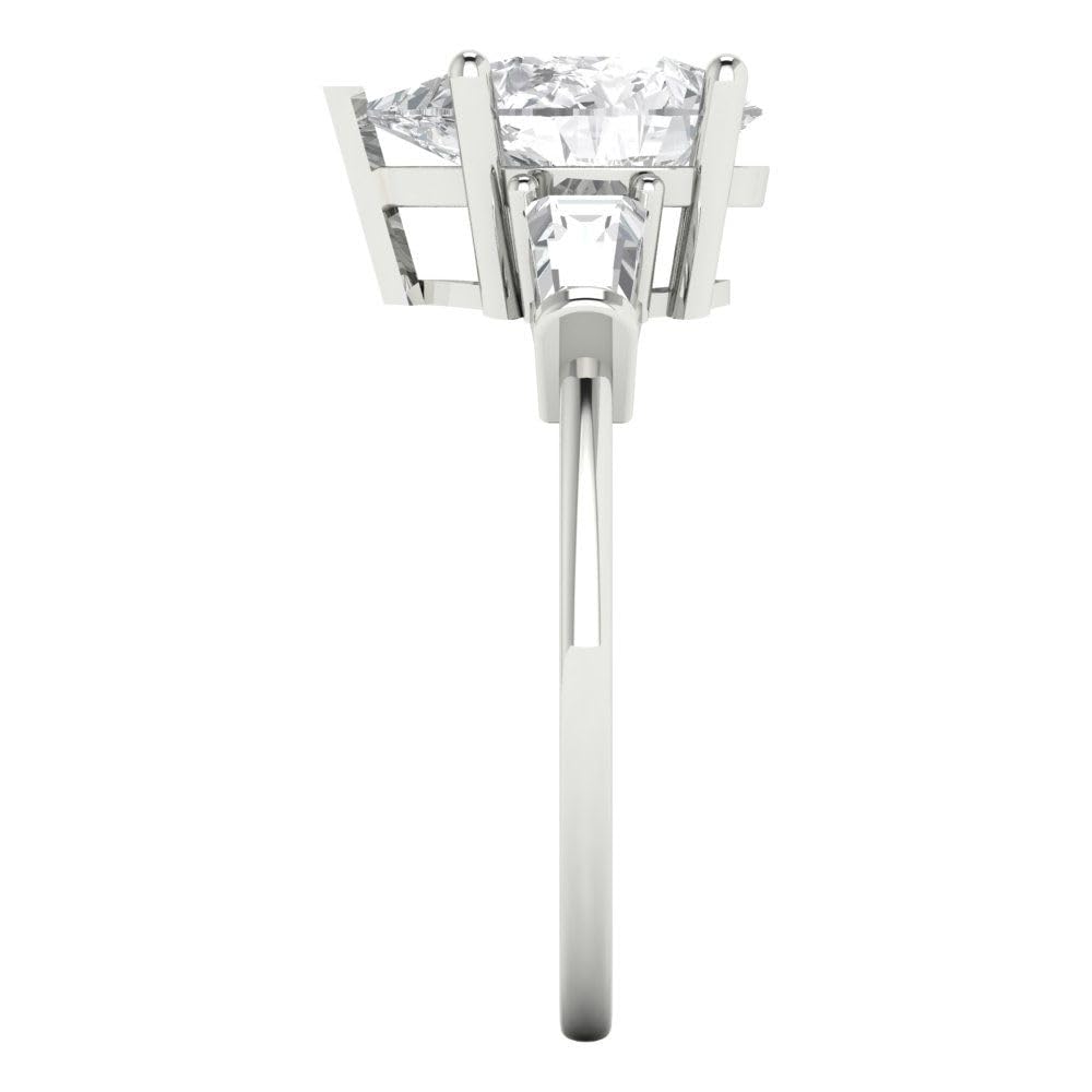 Clara Pucci 2.47ct Pear Baguette cut 3 stone Solitaire Stunning White lab created Sapphire Modern Ring 14k White Gold 5.5
