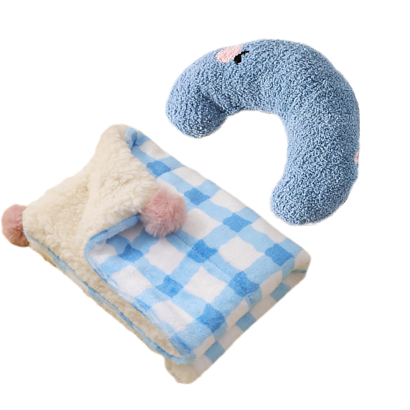 Little Pillow for Cats Puppies Ultra Soft Fluffy Pet Calming Toy Half Donut Cuddler for Joint Relief Sleeping Improve Machine Washable Blanket Set-Yellow