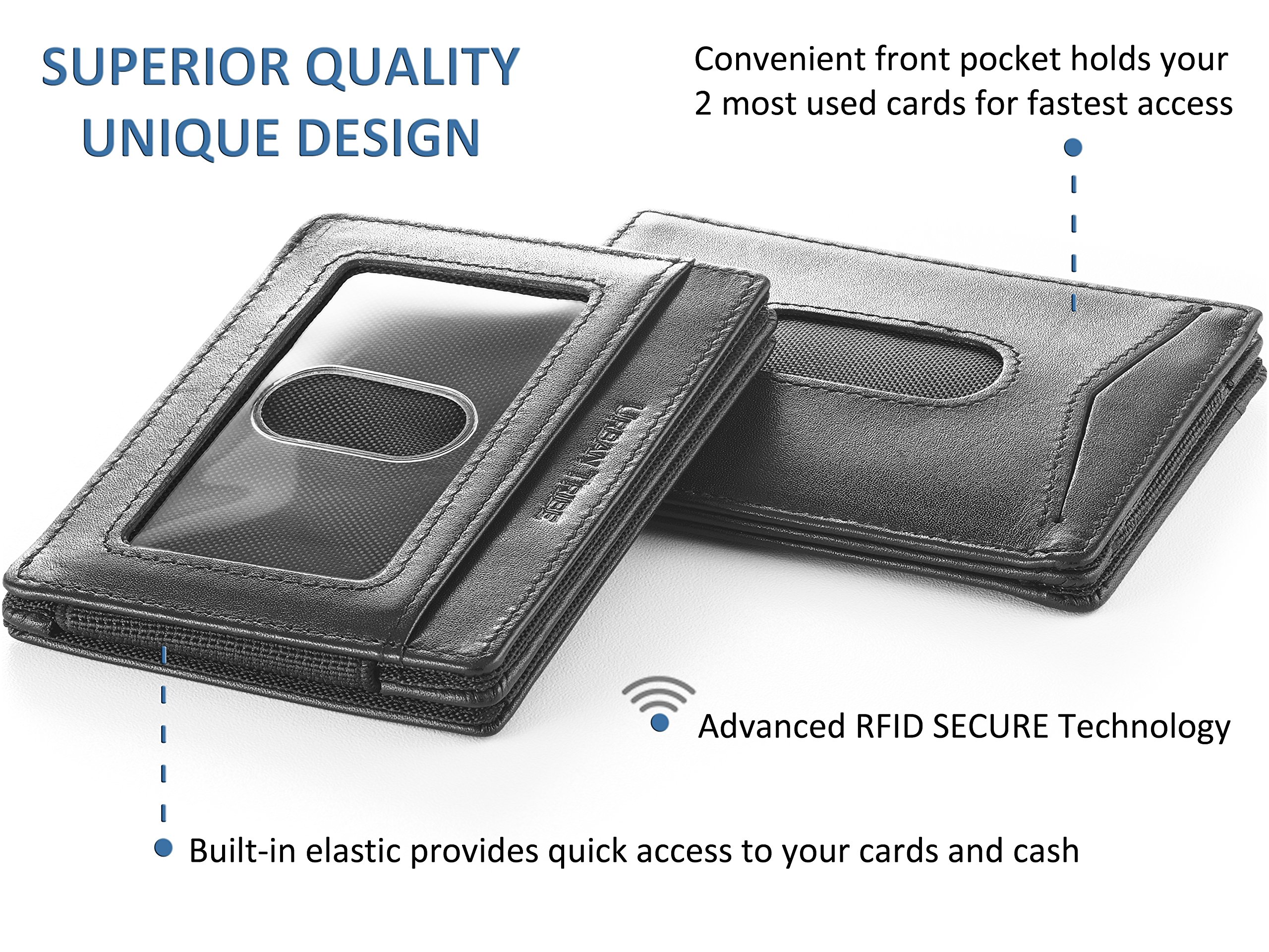 Compact RFID Sleeve Wallet Premium Leather Minimalist Money Clip Card Holder 10 Cards