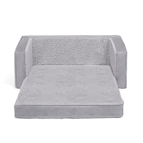 Delta Children Cozee Flip-Out Sherpa 2-in-1 Convertible Sofa to Lounger for Kids, Grey Sherpa/Suede