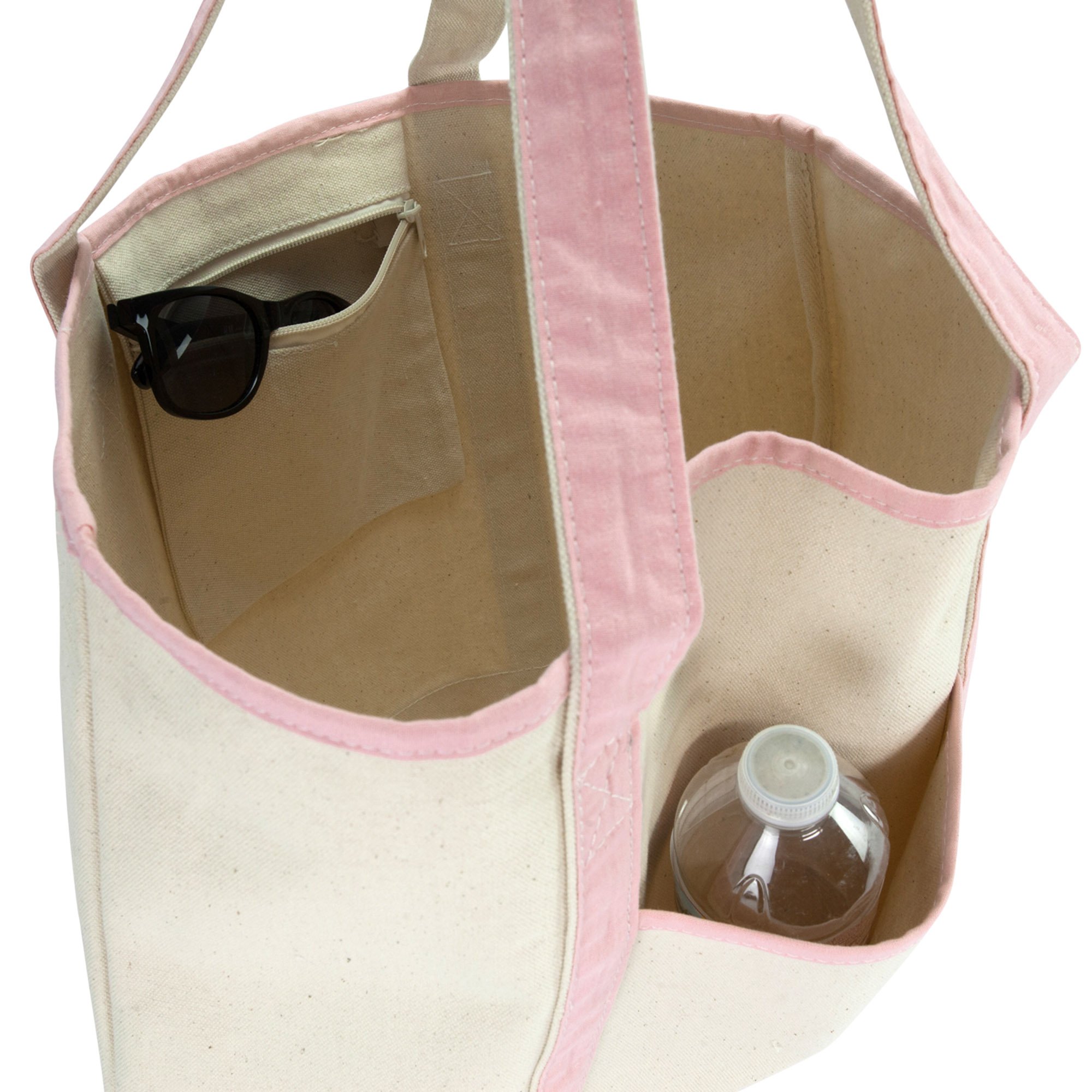 DALIX Women's Cotton Canvas Tote Bag Large Shoulder Bags Pink Monogram E
