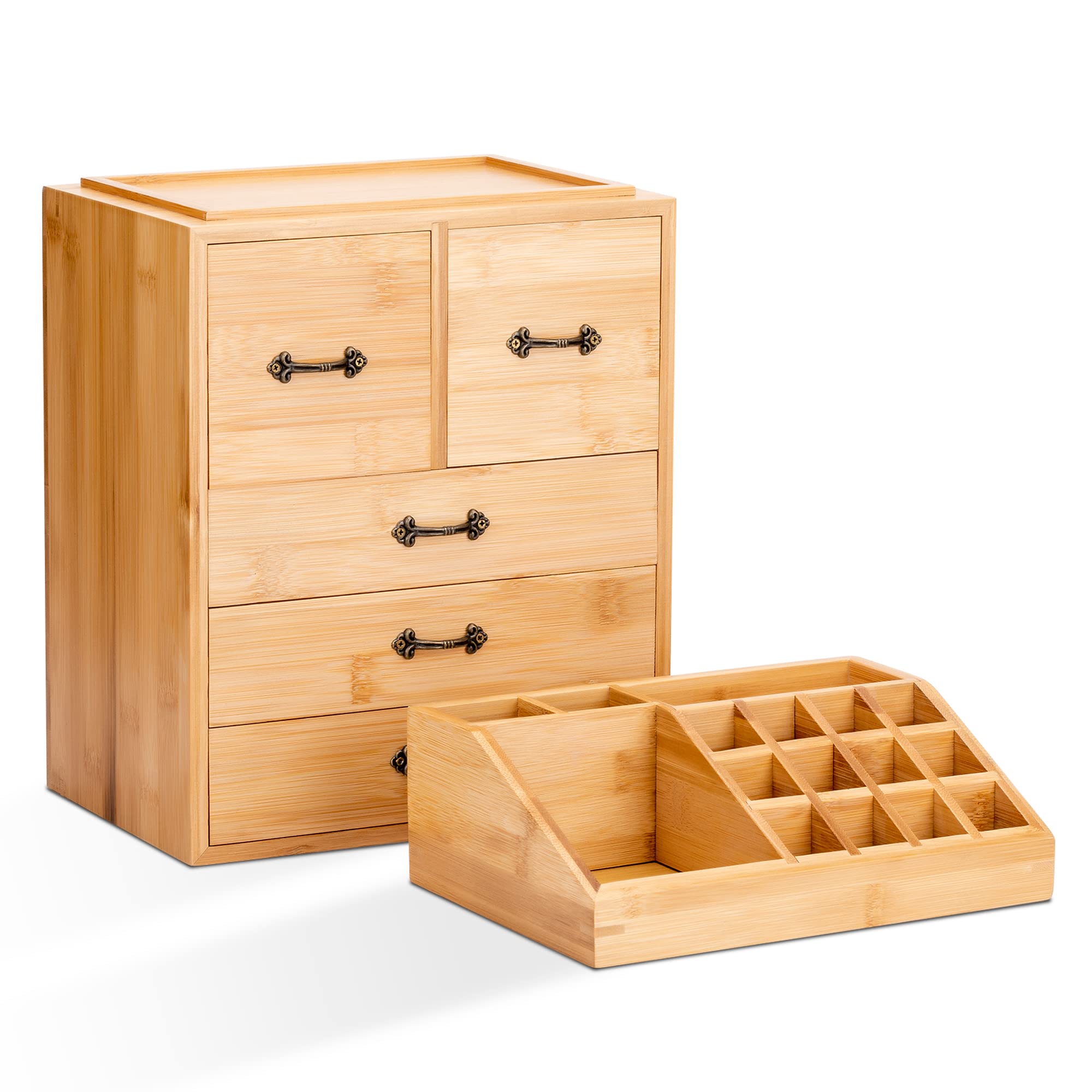 READAEER Bamboo Makeup Organizer with Drawers Large Cosmetic Organizer Countertop
