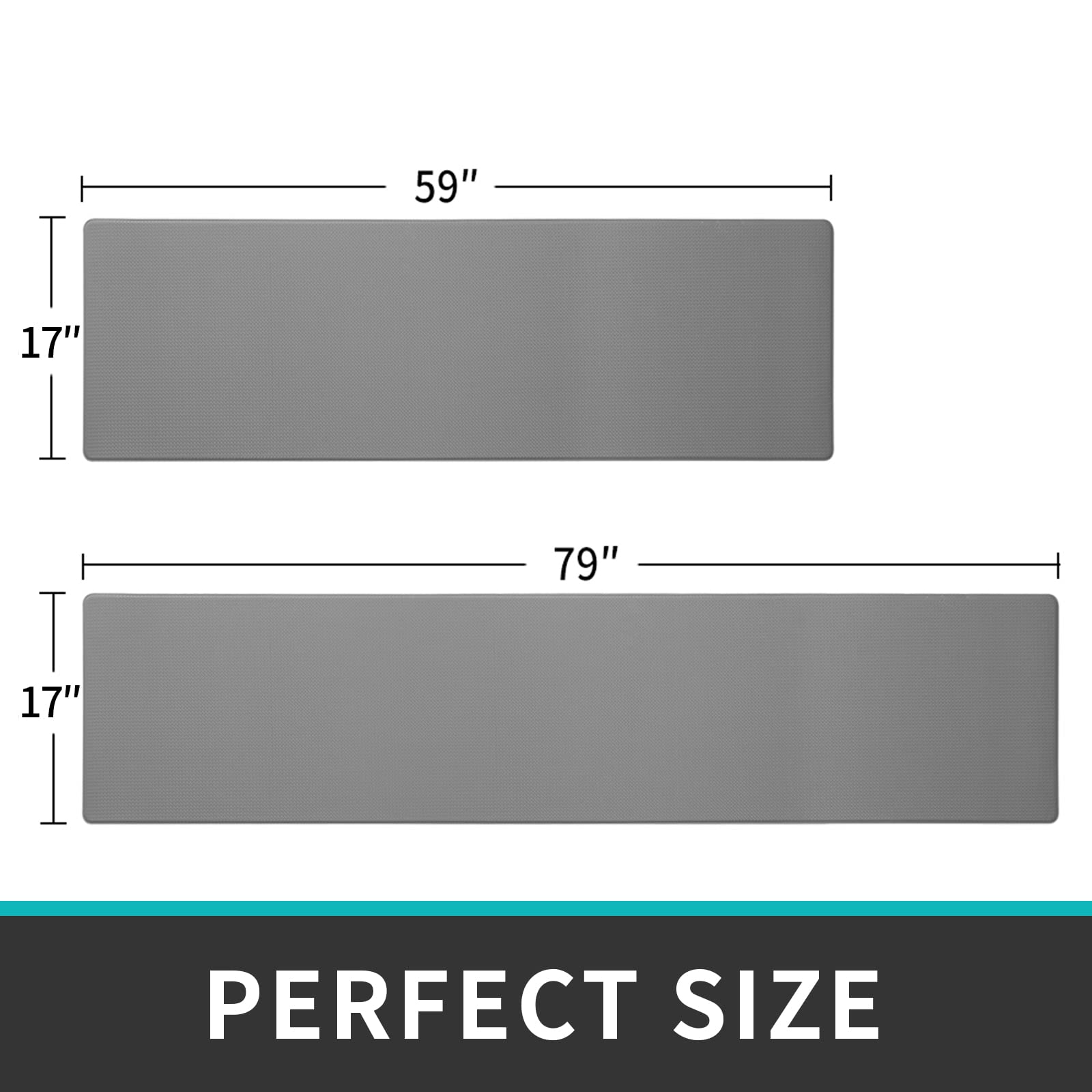 DEXI Kitchen Rugs Anti Fatigue Cushioned Comfort Standing Mats 2 Pieces Set Waterproof Runner Mats Easy to Clean 17"x59"+17"x79" Grey