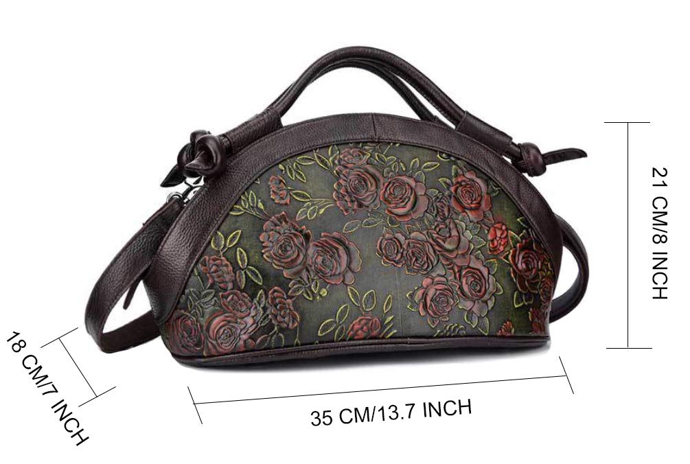 Women Handbag Genuine Leather Satchel Purse Handbag Vintage Top Handle Handbag Work Tote Bag (Green)