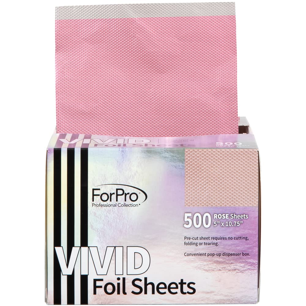 ForPro Professional Collection Vivid Rose Embossed Foil Sheets, Aluminum, Pop-Up Foil Dispenser, Hair Foils for Color Application & Highlighting Services, Food Safe, 5β W x 10.75β L, 500-Count