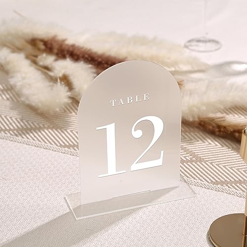 UNIQOOO Frosted Arch Wedding Table Numbers with Stands 1-15, 5x7 Acrylic Signs and Holders, Perfect for Centerpiece, Reception, Decoration, Party, Anniversary, Event