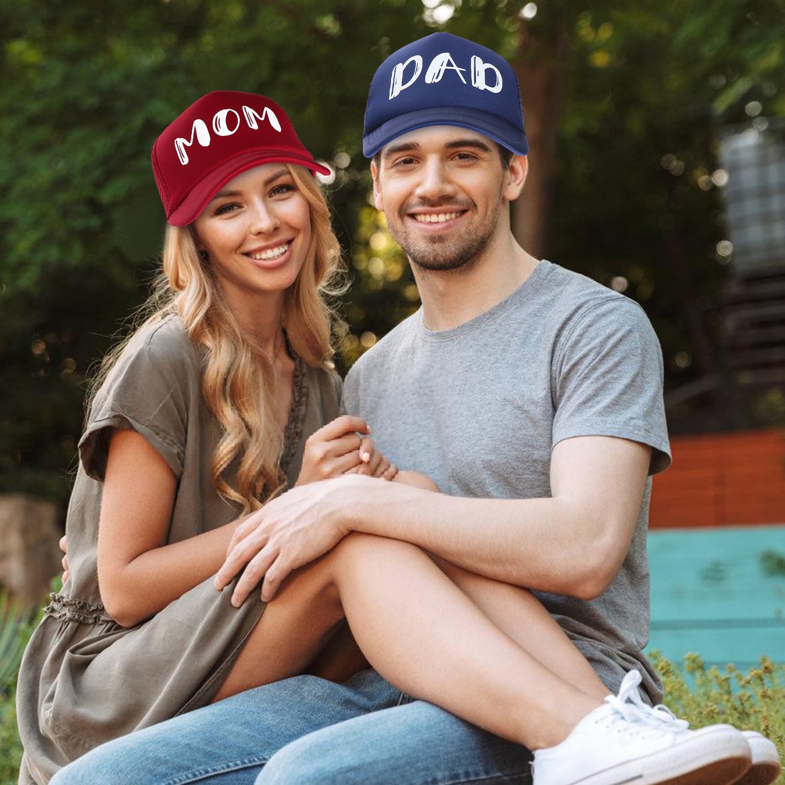 Forwe 2Pcs Dad and Mom Hats Fathers Day Mom Dad Gifts Trucker Hats Adjustable Mesh Baseball Cap(US, Alpha, One Size, DAD+Dad's Dude)