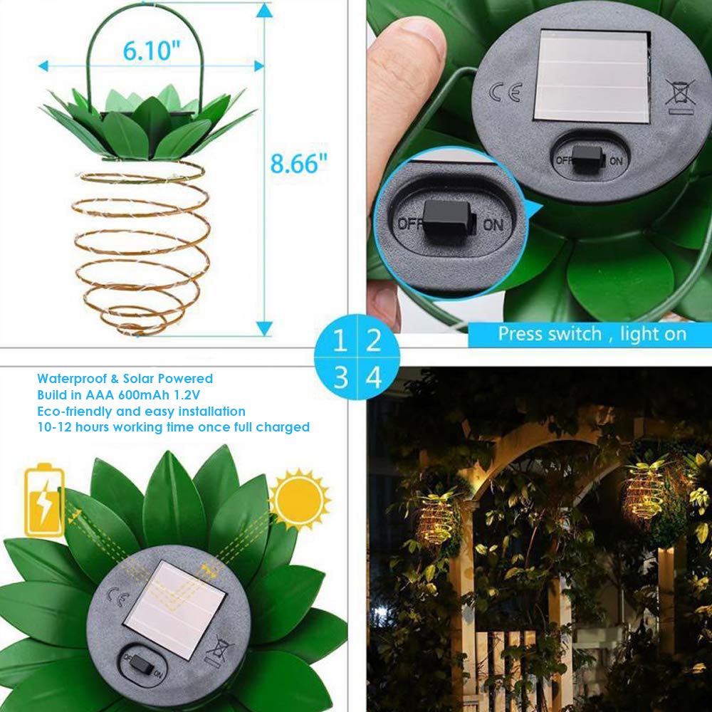 CIAOYE Pineapple Outdoor Solar Lantern, 2 Pack Optically Controlled Waterproof LED Lantern with Handle Fairy Lights for Garden Patio Party Tree Outdoor Home Decor, Warm White Pineapple