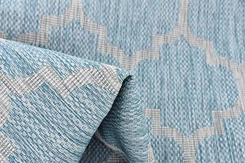 Unique Loom Outdoor Trellis Collection Area Rug (7' 1" x 10' Rectangle, Aquamarine/ Gray)