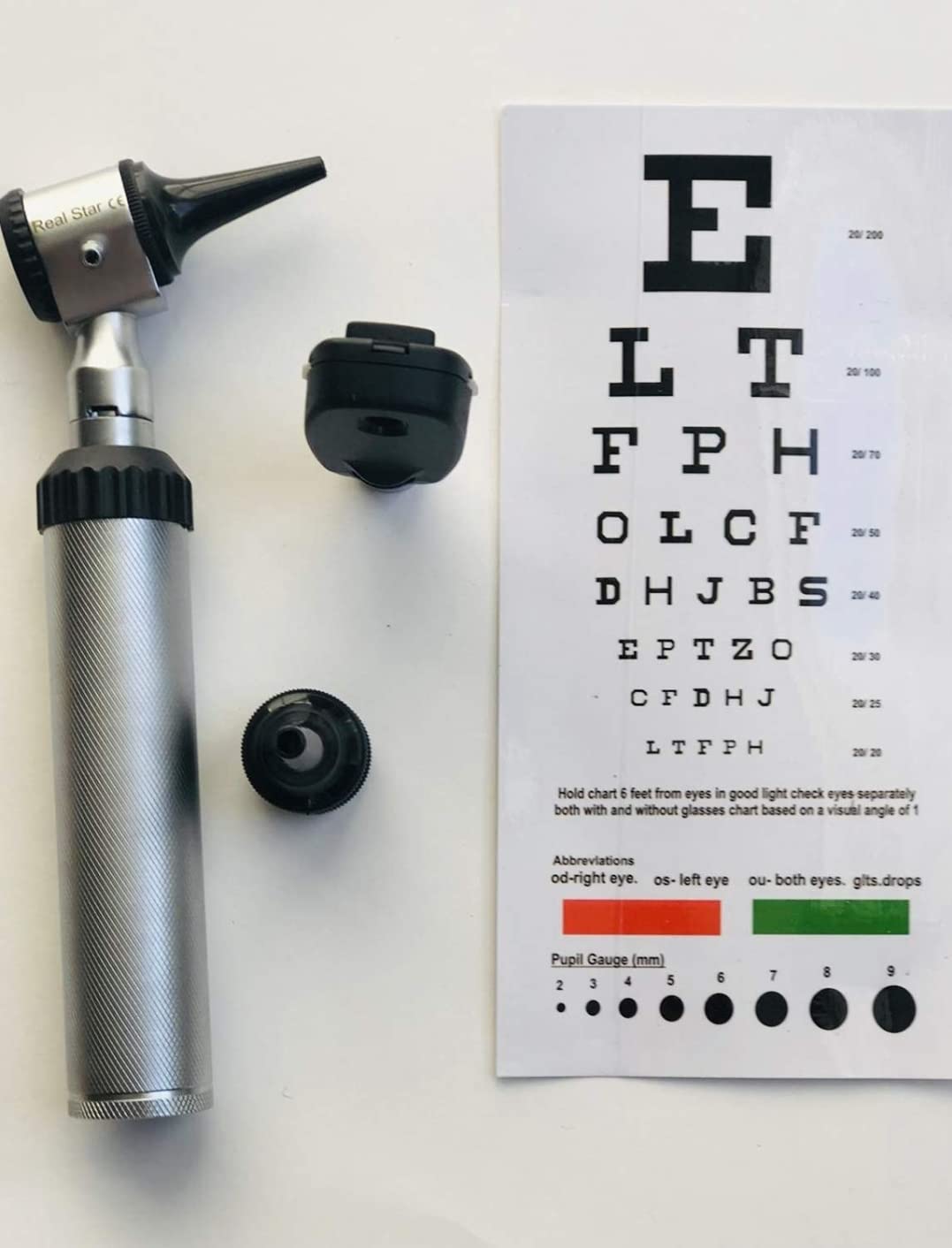Real-Star Simaeco Otoscope, ophthalmoscope 2 in 1 stainless-steel handle for Both Adults and Pediatric. Batteries are not Included.