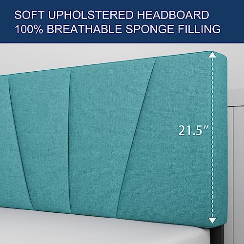 Molblly Queen Bed Frame Upholstered Platform with Headboard and Strong Wooden Slats, Strong Weight Capacity, Non-Slip and Noise-Free,No Box Spring Needed, Easy Assembly,Peacock Green