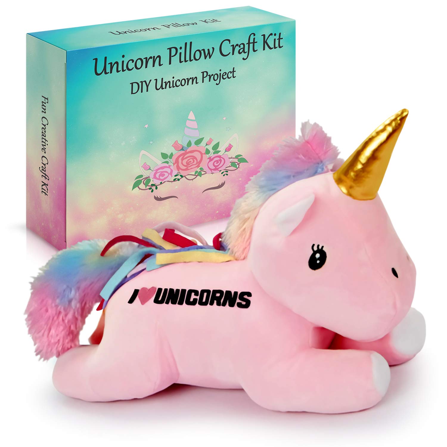 Make Your Own Unicorn Pillow Kit Arts and Crafts for Girls (No Sew), DIY Unicorn Craft Girl Ages 3 4 5 6 7 8 9 10 Years Old, Unicorn Gifts for Girls, Birthday Present, Toys For Girls, Kids Crafts