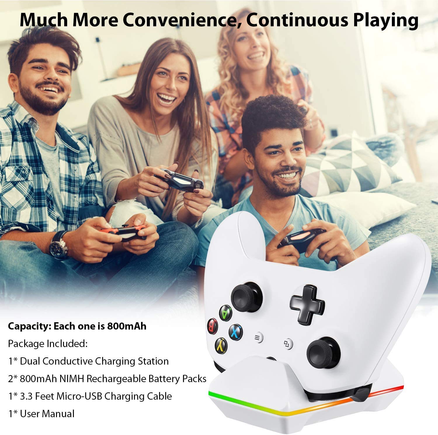 Controller Charger for Xbox One, CVIDA Dual Xbox One/One S/One Elite (Not for Xbox Series X/S 2020) Charging Station with 2 Rechargeable Battery Packs for Two Wireless Controllers Charge Kit– White