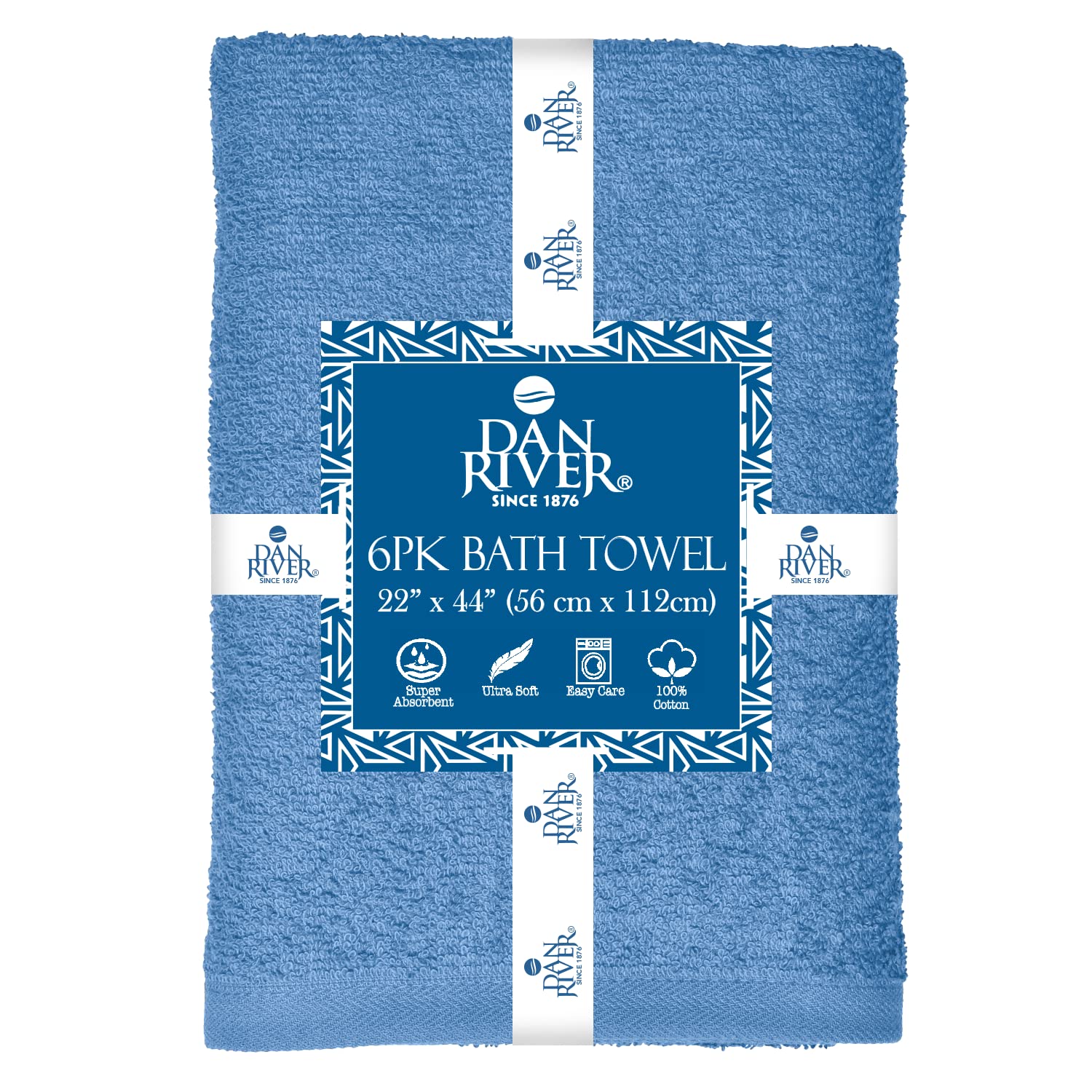 DAN RIVER 100% Cotton Economy Bath Towels Set Pack of 6| Super Absorbent Quick Drying Hotel Quality Towels for Home, Gym, Spa & Daily Use | Medium Blue, 22โx44โ, 400 GSM