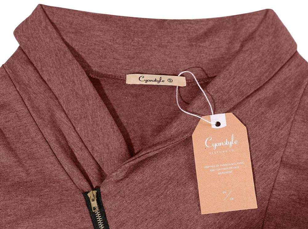 Cyanstyle Womens Casual Long Sleeve Cowl Neck Shirt Zipper Solid Sporty Sweatshirts Carmine Red Medium