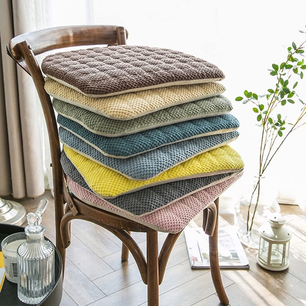 ETULLE 1/2/4 Packs Chair Cushion Solid Color Dining Chair Pad with Ties, Kitchen Non-Slip Chair Pad Soft Seat Cushion with Machine Washable Cover (Color : Coffee, Size : Set of 4)