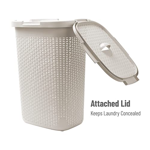 Mind Reader Basket Collection, Slim Laundry Hamper, 60 Liter (15kg/33lbs) Capacity, Cut Out Handles, Attached Hinged Lid, Ventilated, 17.65"L x 13.75"W x 24.15"H, Ivory