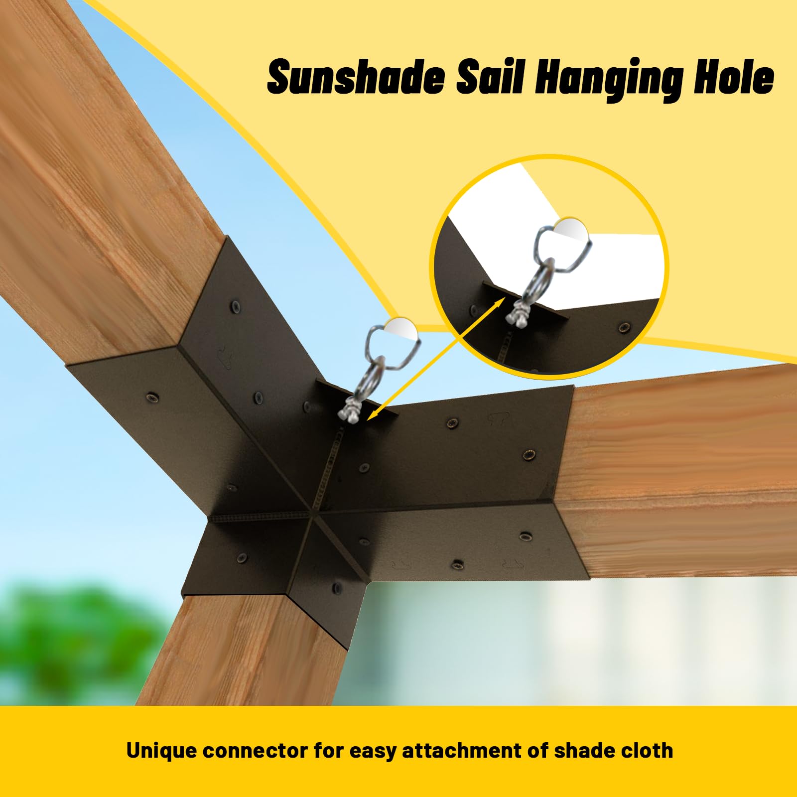 Glossy Black 3-Way Woodwork DIY Pergola Brackets Kit, Elevated Wood Stand Kit with Powder-Coated Steel, Include Extension Brackets & Post Base Brackets| Modular Pergola Kit for 4x4 Wood Post(1 Pair)