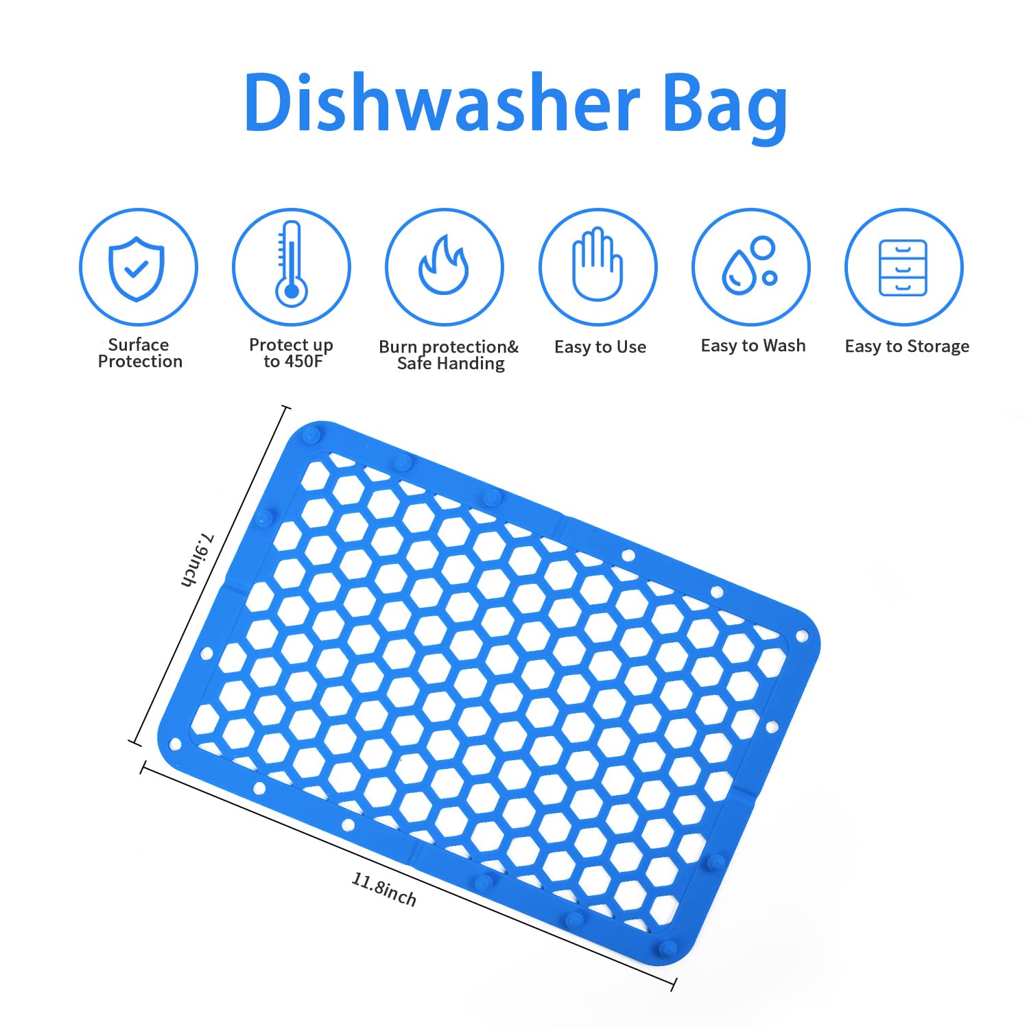 REVEX Silicone Baby Toy Dishwasher Bag,11.8"x7.9" Large Silicone Dishwasher Net for Toys Accessories and Pacifier (Blue)