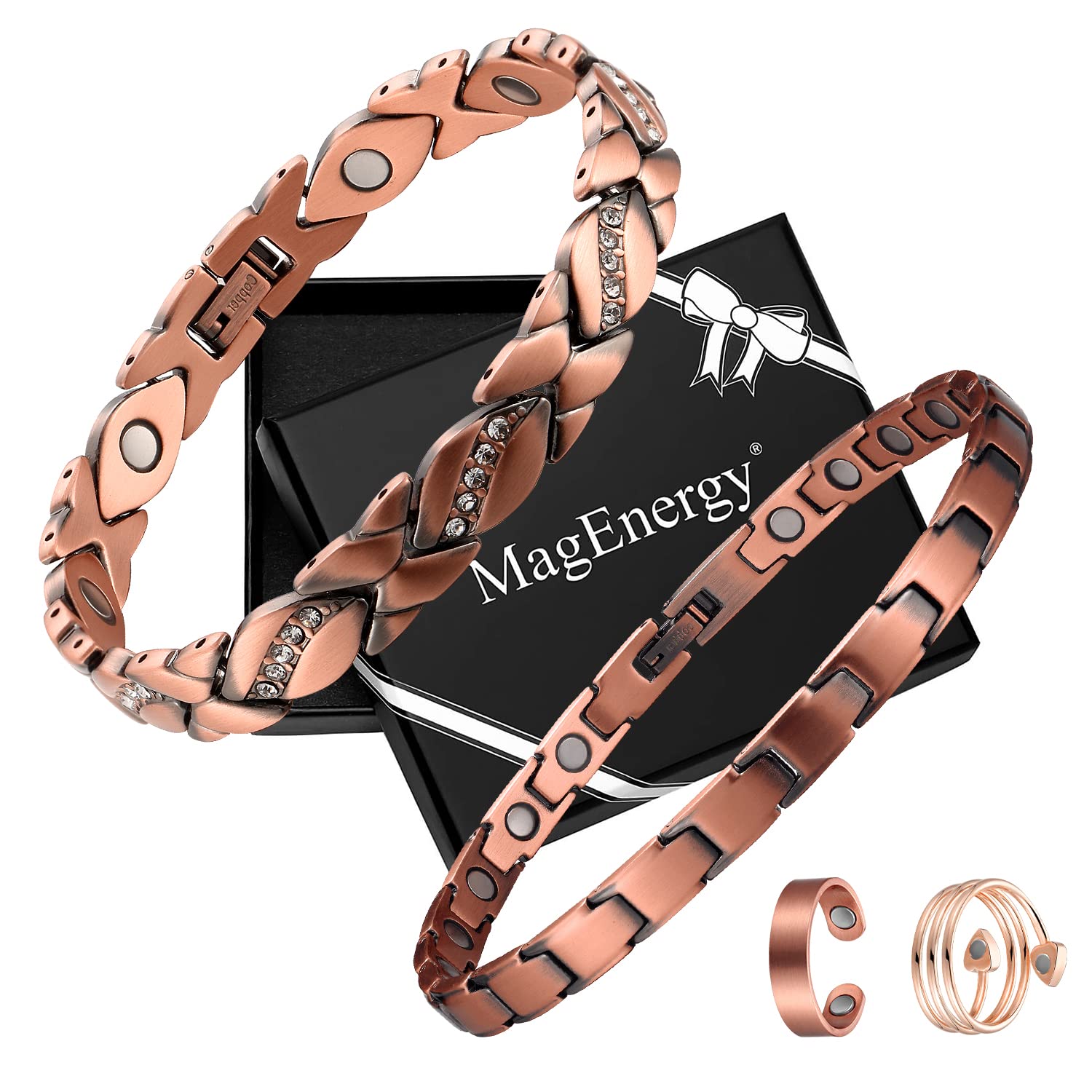 Copper Bracelets and Rings for Women Magnetic Pure Copper Crystal Bracelets, Jewelry Gift