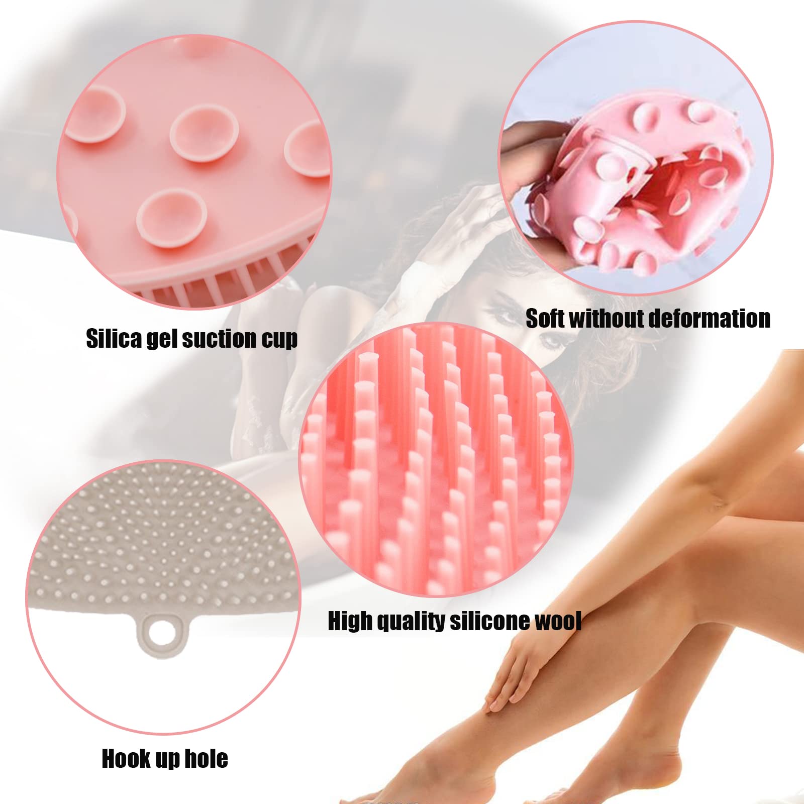 Hands Free Back Scrubber for Shower, Suction Cup Back Scrubber for Shower Wall Mounted Back Scrubber Silicone Flat Body Scrubber Sticks to Wall Lazy Shower Massage Scrubber Bath Brush(Pink)