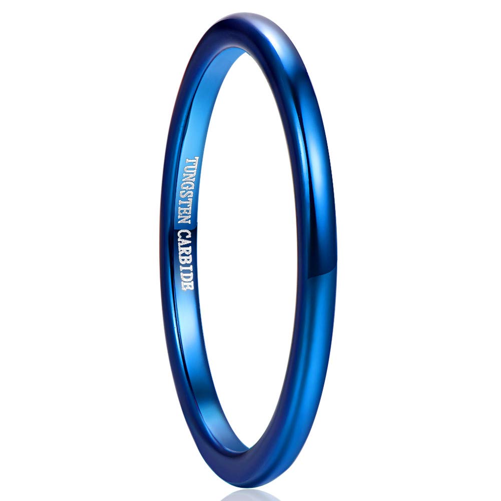 Cloyo 2mm Blue Tungsten Carbide Band Unisex High Polished Stackable Rings for Wedding Promise Comfort Fit Size 11