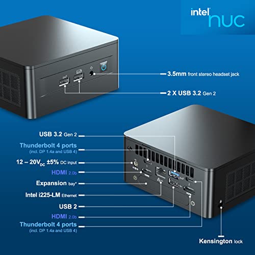 Intel NUC 12 NUC12WSHi7 Wall Street Canyon Mini Computer 12th Gen Intel Core i7-1260P, 12 Cores(4P+8E), 16 Threads, 18MB Intel Smart Cache, Intel Iris Xe Graphics,32GB RAM, 1TB PCIe SSD, Win 11 Pro