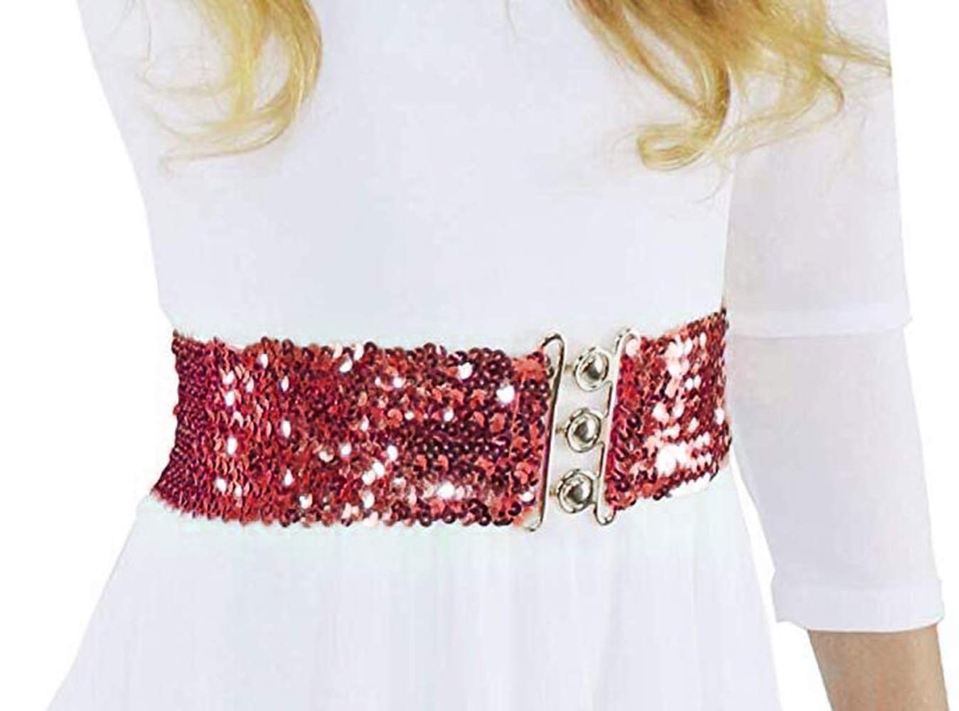 CRIZAN Womens Sequins Dance Dress Belly Chain Body Chain Jewelry (red gold silver)