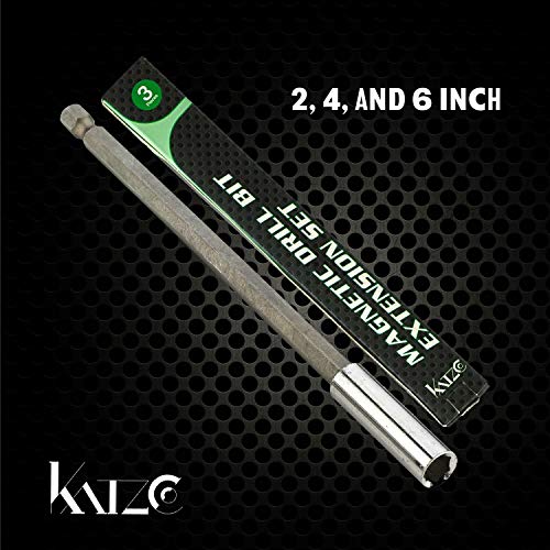 Katzco Magnetic Bit Holder Extensions - 3 Piece Set - 2, 4, and 6 Inch - for Drills, Socket Adapters, Automotive Maintenance, Shops, Mechanics, Household Use, DIY, Repair Work, and More
