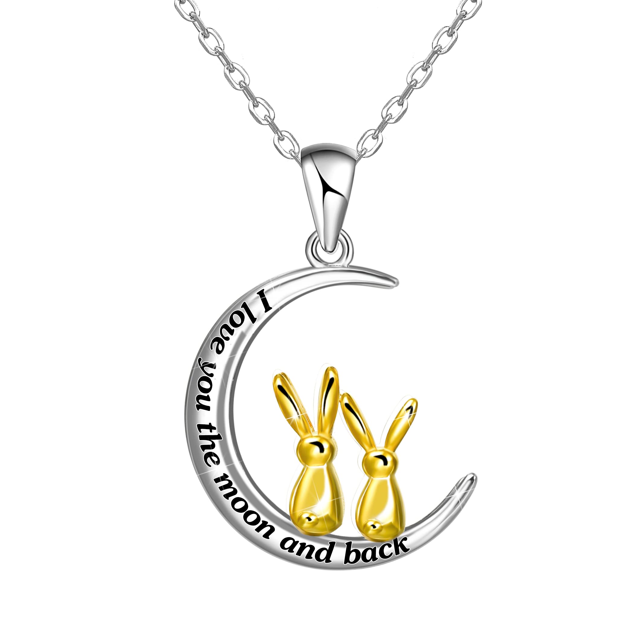 Distance I Love You to The Moon and Back Necklace for Women,925 Sterling Silver Easter Bunny Rabbit Necklace Jewelry Gifts for Women Mom Daughter Wife