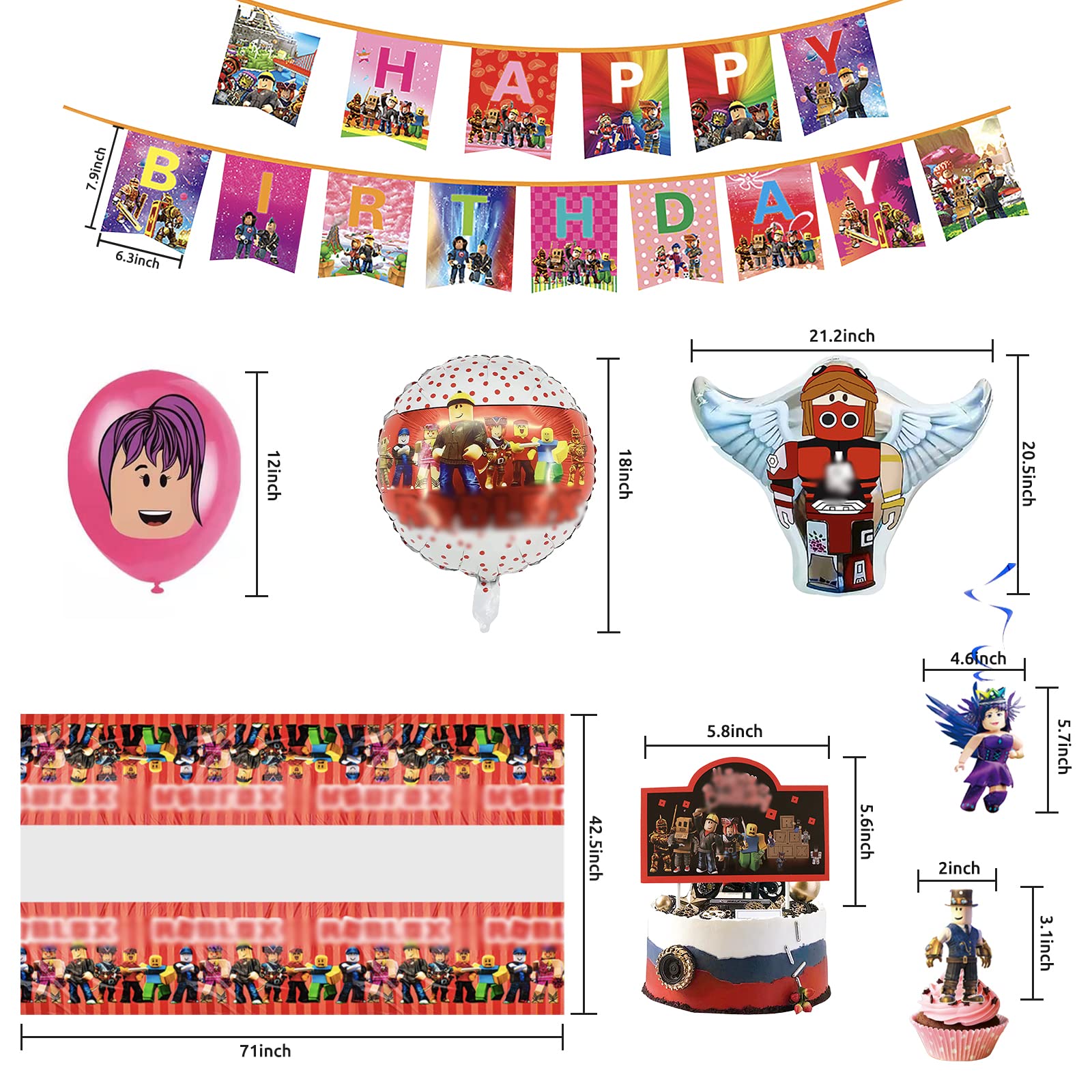 Game Themed Birthday Party Decorations, Party Supplies Include Happy Birthday Banners, Suspension, Cake Decorations, Balloons, Cupcake Decorations,Tablecloths。