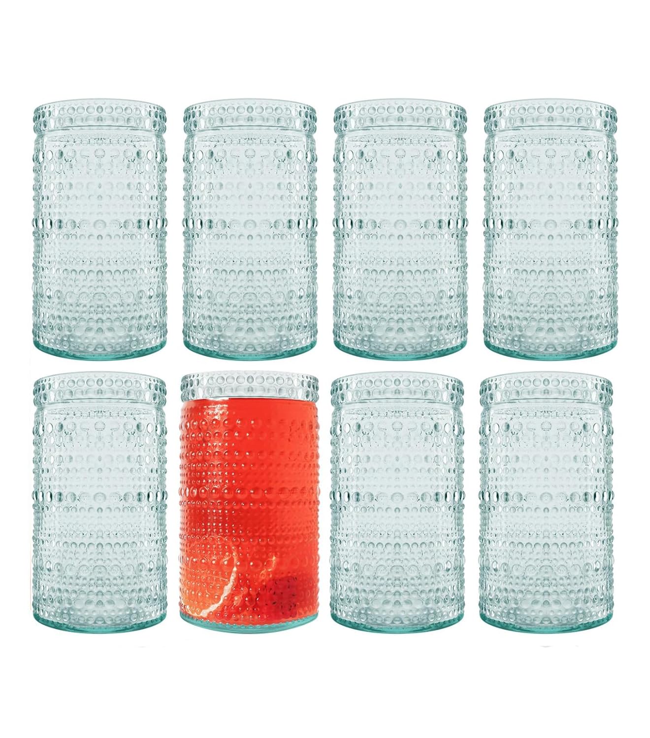 Hobnail Drinking Glasses Set of 8-16oz Handmade Vintage Style Recycled Glass Beaded Cups - For Whiskey, Wine, Cocktails - Vintage Drinking Glasses, Clear