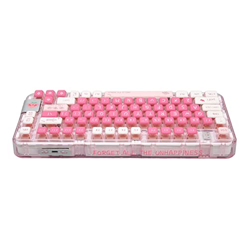 FOTABPYTI 80 Key Mechanical Keyboard, Transparent Wired Gaming Keyboard Type C Wired Bluetooth RGB Backlight 3750mAh Battery Pink for Computer