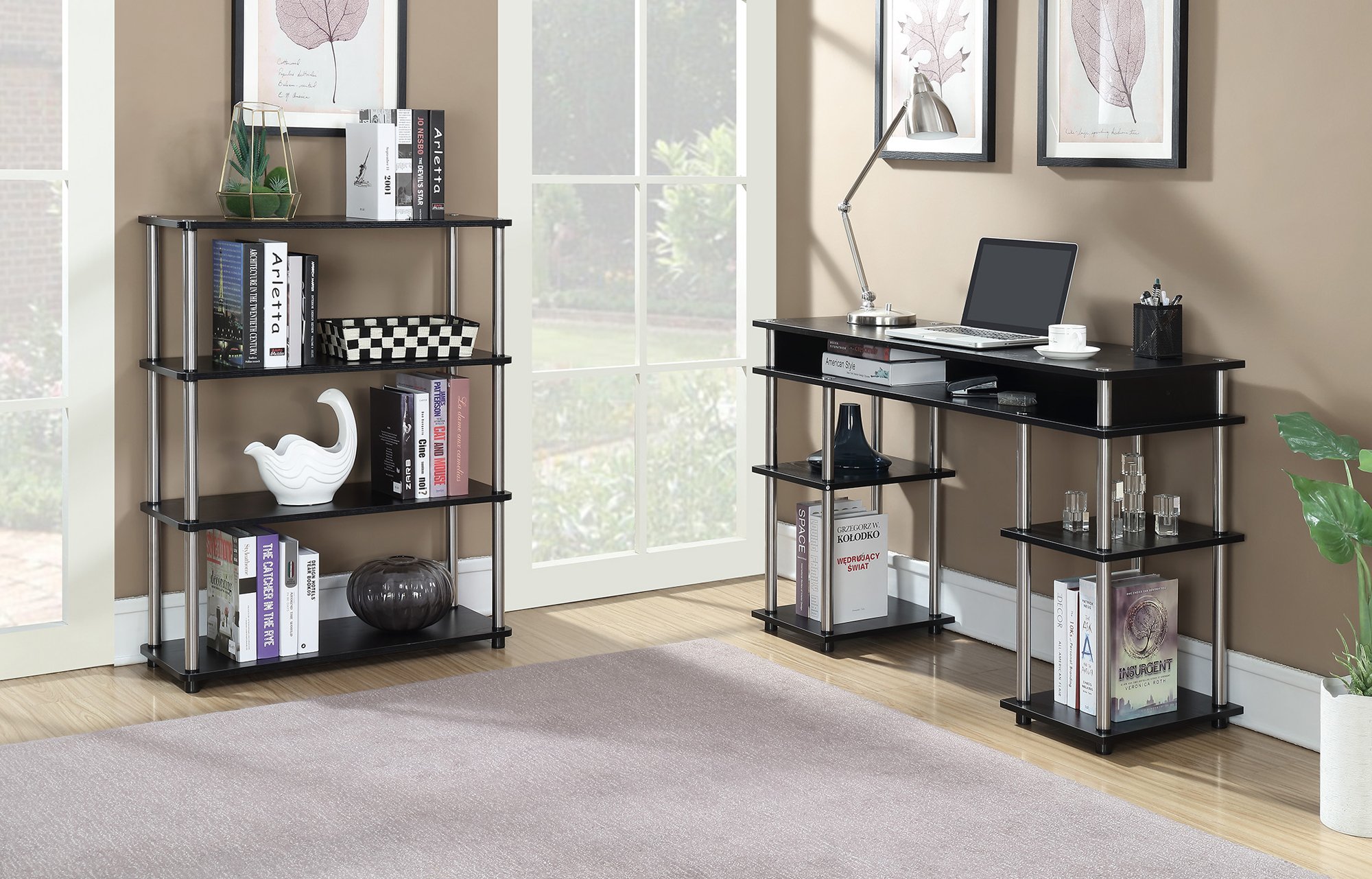 Convenience Concepts Designs2Go No Tools Student Contemporary Office Desk and Vanity with Shelves, 47.25" L x 15.75" W x 30" H, Black
