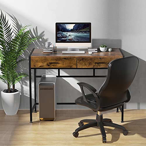 VINGLI Writing Desk with Drawers,Small Computer Desk for Home Office,41.7" Industrial Study Desk Workstation Desk with 2 Drawers