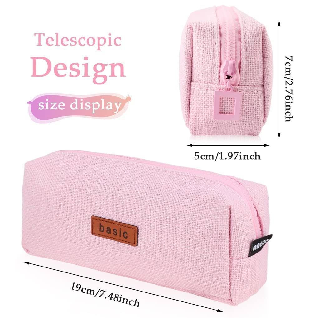 Oyachic Small Pencil Case Zipper Coin Pouch Canvas Pen Holder Marker Cosmetic Makeup Bag for Office Compact Adult Business,Pink