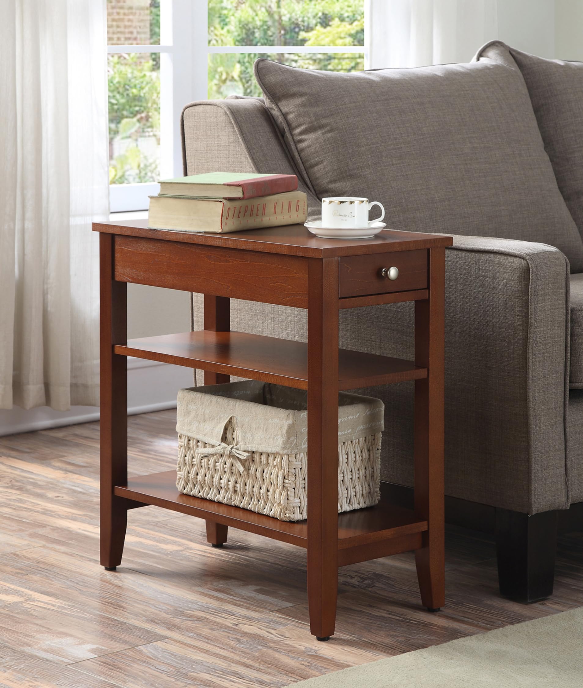 Convenience Concepts American Heritage 3-Tier End Table with Drawer, 23.5 x 11.25 x 24, Cherry
