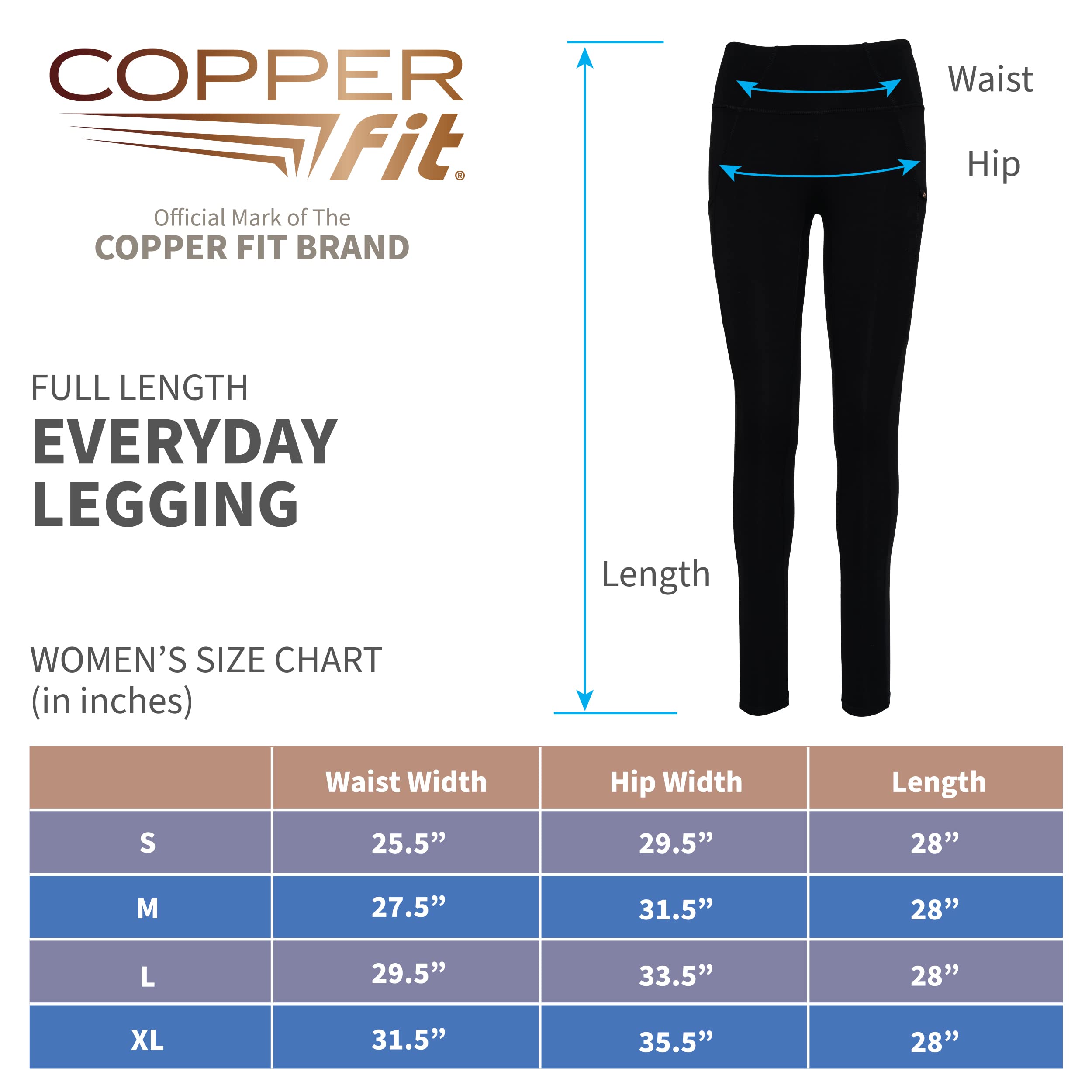Copper Fit Women's Energy Everyday Workout Leggings, Black, Large