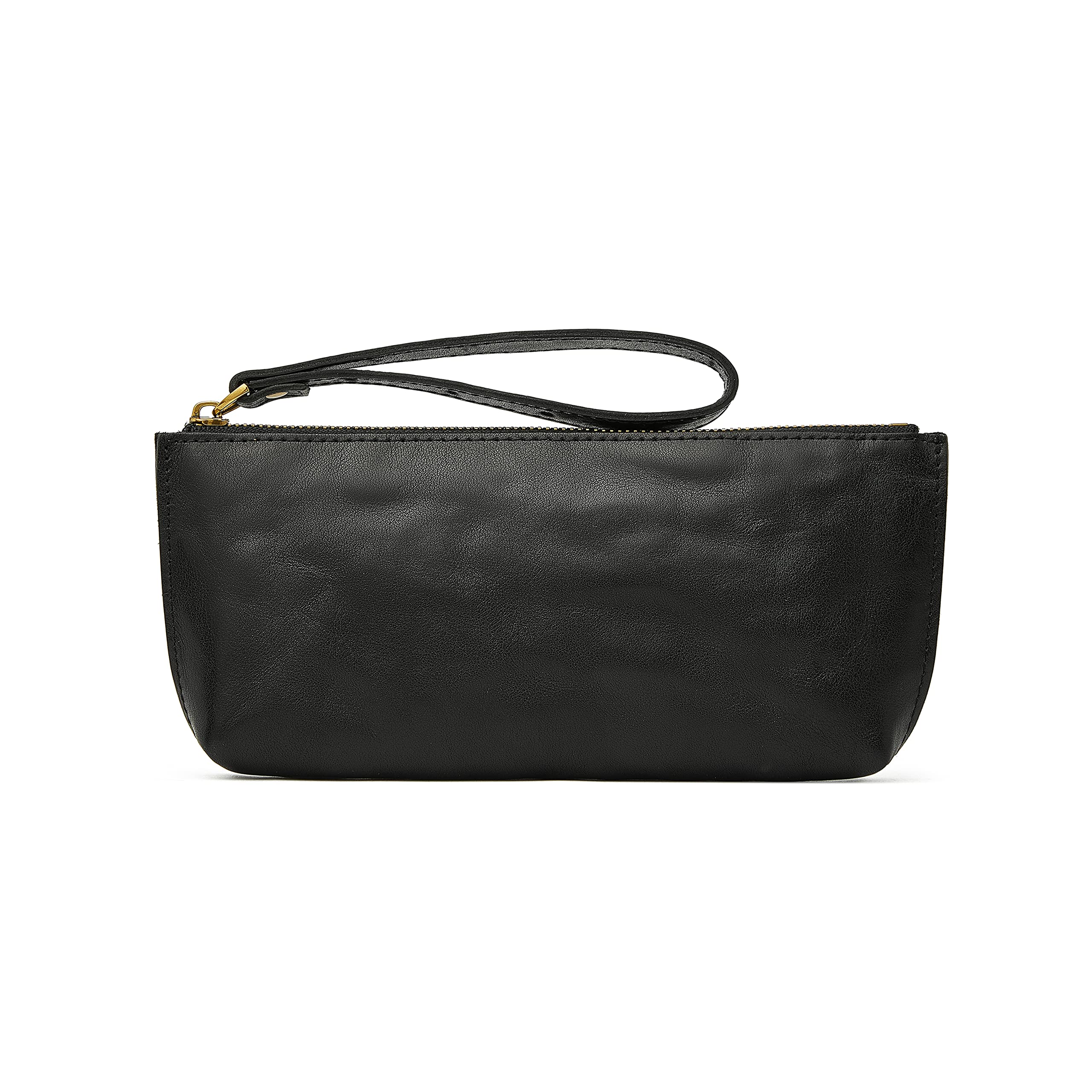 DORIS&JACKY Designer Leather Wristlet Clutch Purse For Women Small Corner Zip Wallet With Wrist Strap (1-black)