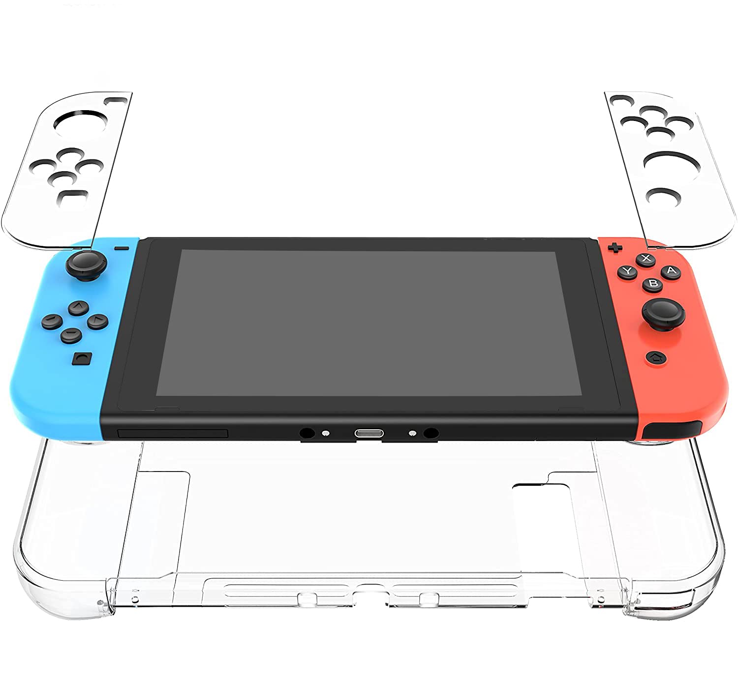 Clear Case for Nintendo Switch,3 in 1 Protective Case Cover for Nintendo Switch with 4 Thumb Grips and Game Cards Box (Clear White)