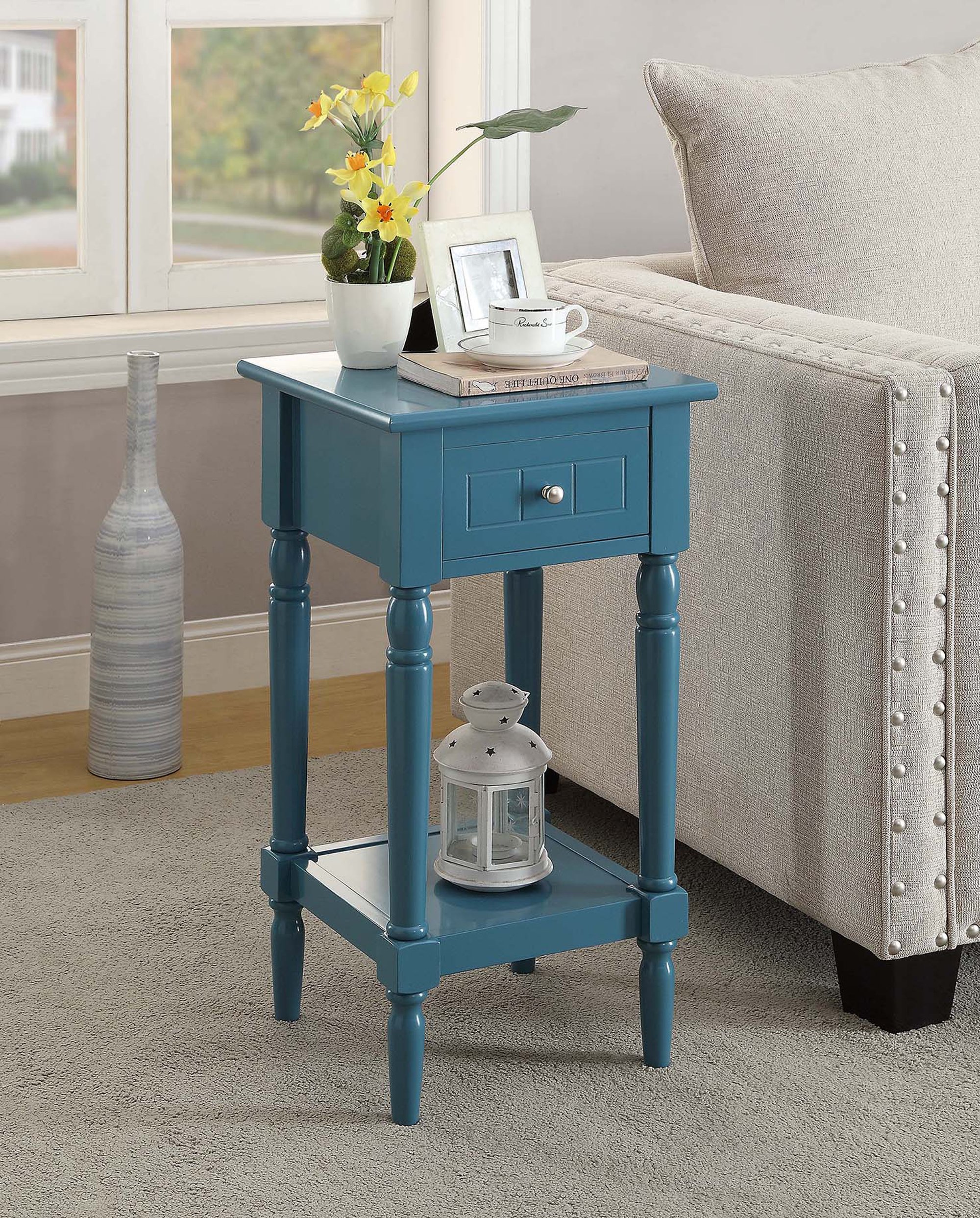 Convenience Concepts French Country Khloe 1 Drawer Accent Table with Shelf, Blue